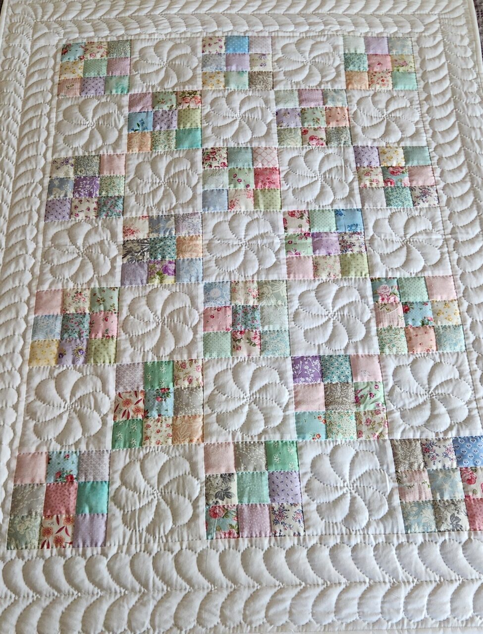 Pastel and White Nine Patch Crib Quilt | Connie Lapp Quilts